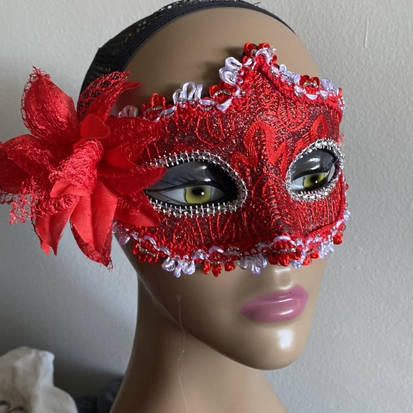 Halloween | Accessories | Nwt Red Laced Eye Mask For Cosplay Halloween ...